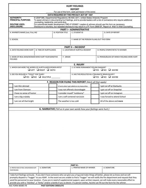Printable Hurt Feelings Report Printable Templates