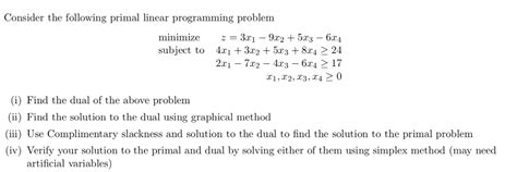 Solved Consider The Following Primal Linear Programming