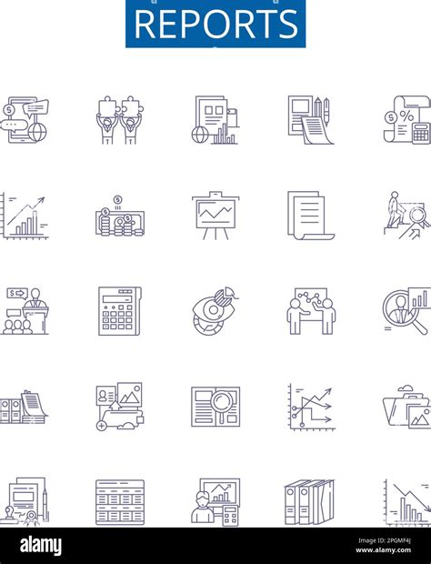 Reports Line Icons Signs Set Design Collection Of Records Surveys Findings Evaluations
