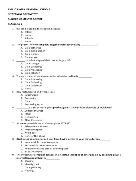 Jss 1 3rd Term Exam Pdf Operating System Byte