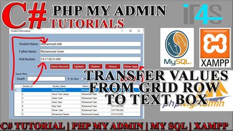 C Phpmyadmin Tutorial In Urdu Display Selected Row From Datagridview To Textbox In C Youtube