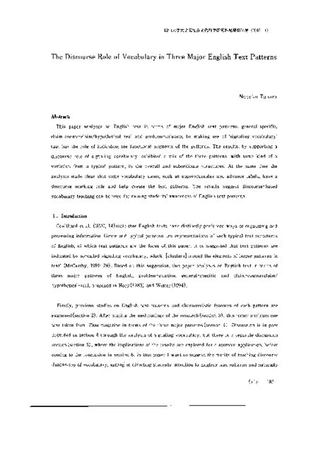 Pdf The Discourse Role Of Vocabulary In Three Major English Text Patterns