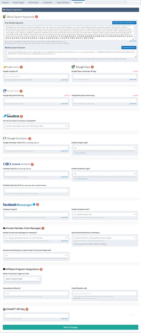 Settings General Settings Integrations Tab Brilliant Directories Documentation Bd Support