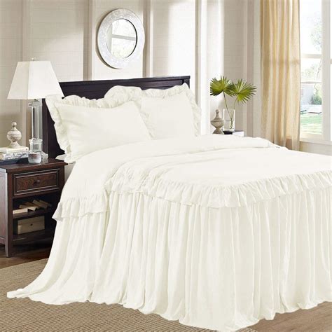 Hig 3 Piece Ruffle Skirt Bedspread Set Queen Ivory Color 30 Inches