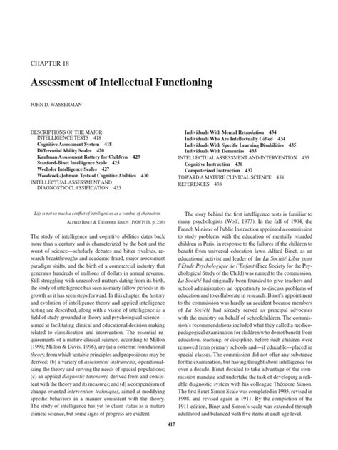5 Assessment Of Intellectual Functioning Pdf Wechsler Adult