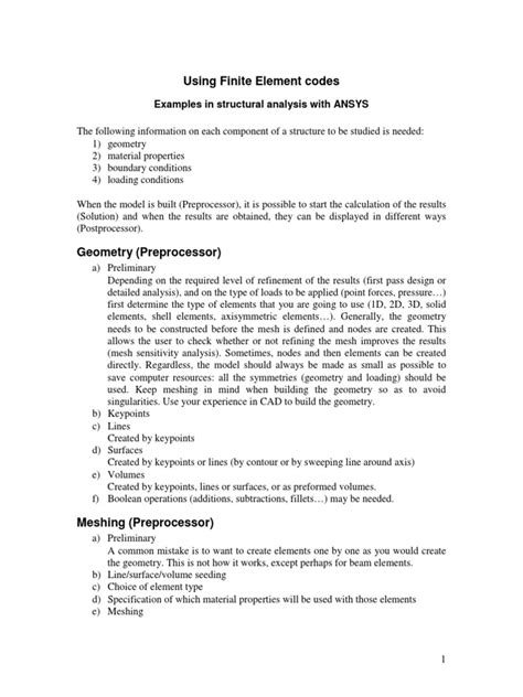 Using Finite Element Codes Examples In Structural Analysis With Ansys