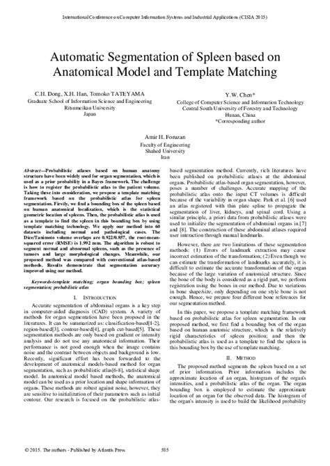 pdf automatic segmentation of spleen based on anatomical model and