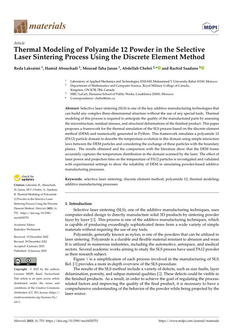 Pdf Thermal Modeling Of Polyamide 12 Powder In The Selective Laser Sintering Process Using The
