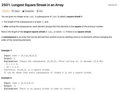 2501 longest square streak in an array