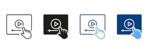 Premium Vector Video Tutorials Silhouette And Line Icon Set Video Player With Mouse Pointer