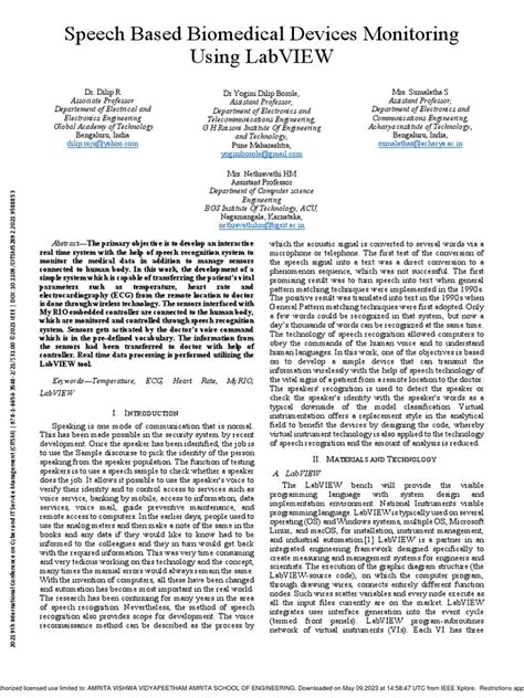 Speech Based Biomedical Devices Monitoring Using Labview Pdf Speech Recognition Monitoring