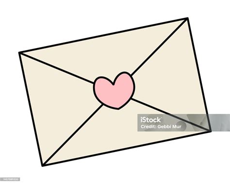 만화 스타일의 메시지가 담긴 흰색 종이 봉투 핑크 하트 스탬프가 있는 러브레터 가리기에 대한 스톡 벡터 아트 및 기타 이미지