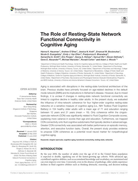 Pdf The Role Of Resting State Network Functional Connectivity In Cognitive Aging