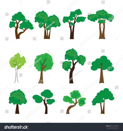 Illustrative Design Various Tree Shapes Stock Vector Royalty Free