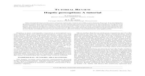 Pdf Haptic Perception A Tutorial · Haptic Perception A Tutorial S J Lederman Queens
