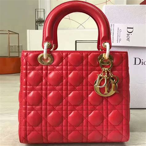【迪奧戴妃包五格】經典款女士dior Lady手提包 金扣、銀扣 大紅色款dior包包dior包包品牌包包11精品推薦台灣官網
