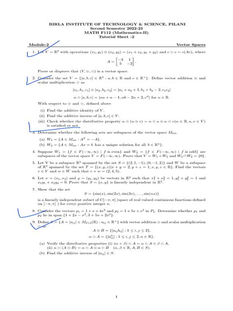 tutorial sheet 2 pdf vector space linear subspace