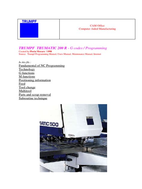 Trumatic 200r Programing Manual Pdf Sheet Metal Machining