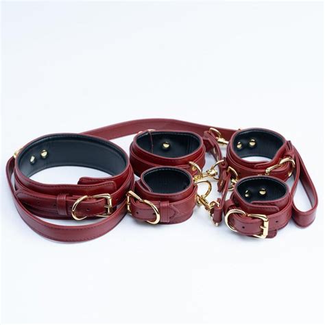 Burgundy Leather Bdsm Restraints Set Genuine Leather Bondage Kit