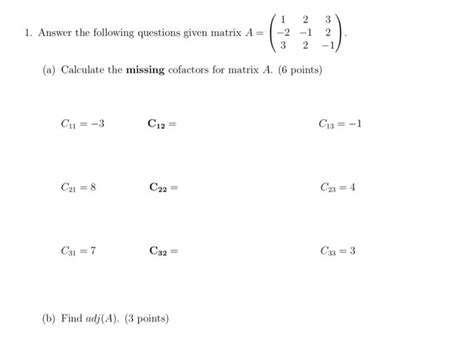 Solved Answer The Following Questions Given Matrix Chegg