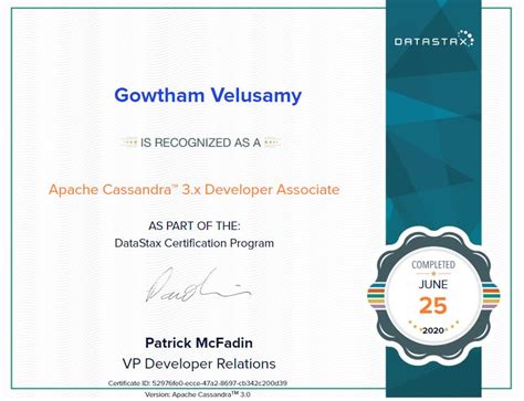 Gowtham Velusamy On Linkedin Certification Cassandra Datastax