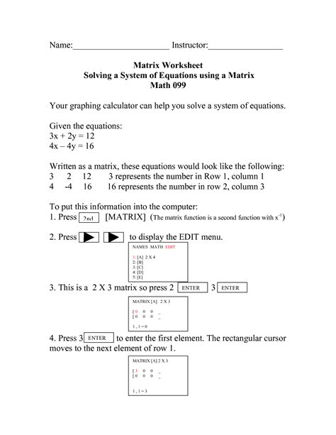 Solving Systems Of Equations With Matrices Worksheet Printable And Enjoyable Learning