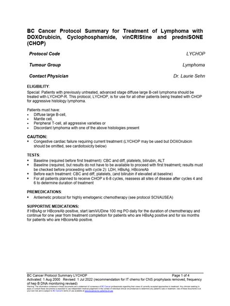 Lychop Protocol 2 Pdf Chemotherapy Lymphoma