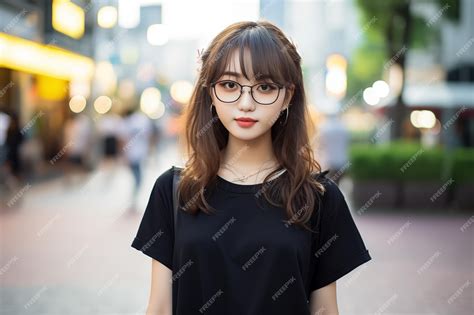 Premium Photo Teen Pretty Japanese Girl At Outdoors With Glasses