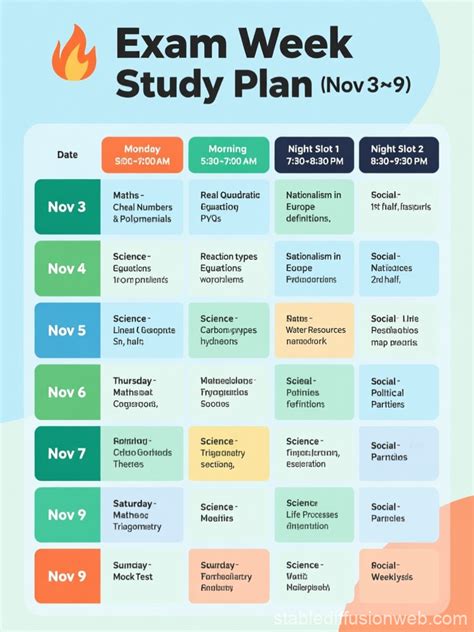 Weekly Study Timetable For Exam Prep Stable Diffusion Online