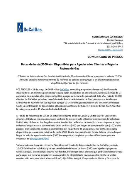 Socalgas News Release Grants Of Up To 500 Still Available To Help