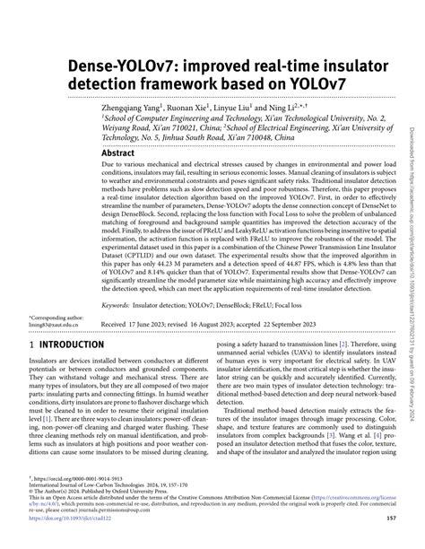 Pdf Dense Yolov7 Improved Real Time Insulator Detection Framework