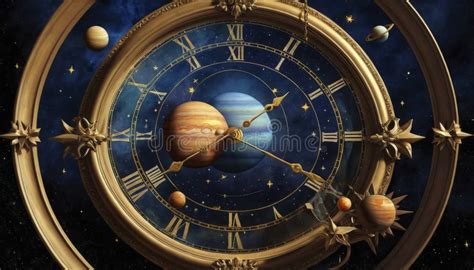 Clock Hands Surrounded By Planets And Stars Forming A Cosmic Timepiece