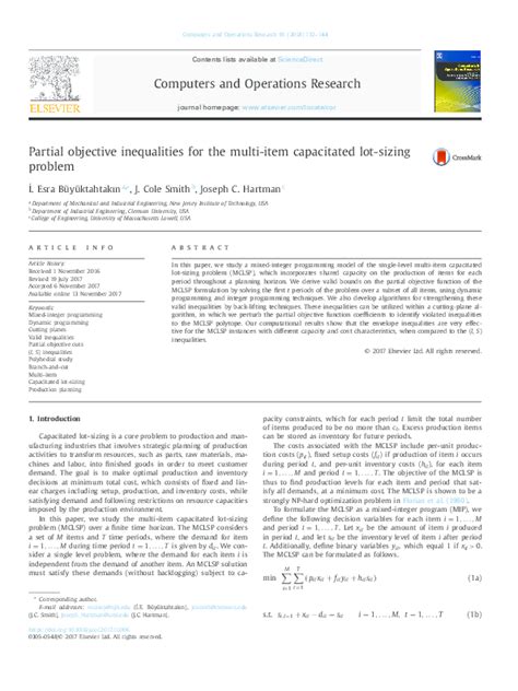 Pdf Partial Objective Inequalities For The Multi Item Capacitated Lot