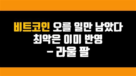 비트코인 오를 일만 남았다 최악은 이미 반영라울 팔 Youtube