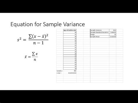 Sample Variance Formula Excel