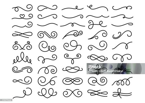 붓글씨 소용돌이 라인 번성 장식 선조 장식용 컬 스와시 장식적인 우아한 빅토리아 시대 소용돌이 빈티지 메뉴 텍스트 분배기 벡터