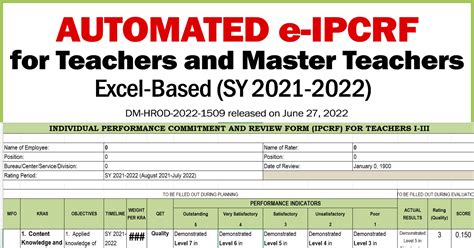 Automated E IPCRF Template For T I To T III And MT I To MT IV SY 2021 2022 DepEd Click