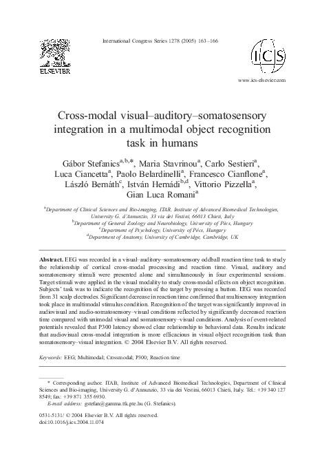 Pdf Cross Modal Visualauditorysomatosensory Integration In A