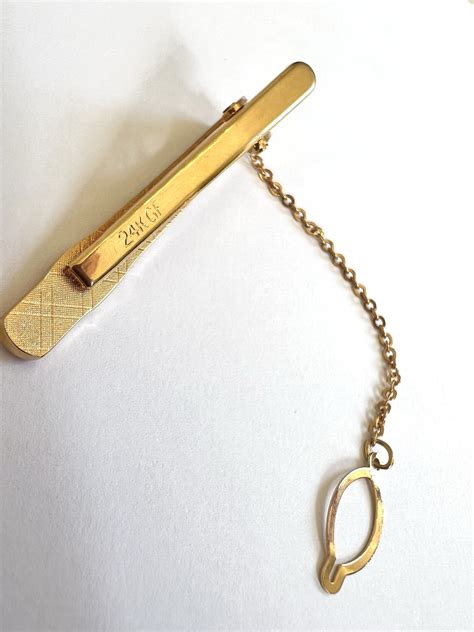 Tie Clip With Design And Safety Clasp Gold Filled Stamped 24kgf