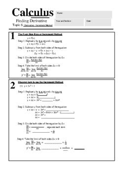 Calculus Activity Worksheet Topic 6 Derivatives Increment Method