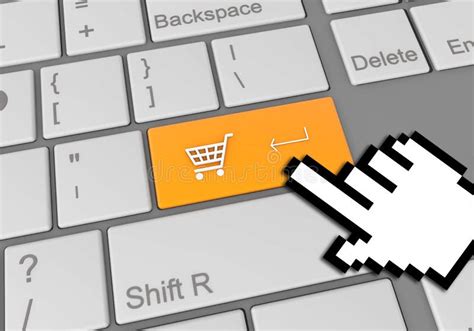digital illustration of a mouse clicking on an orange cart keyboard