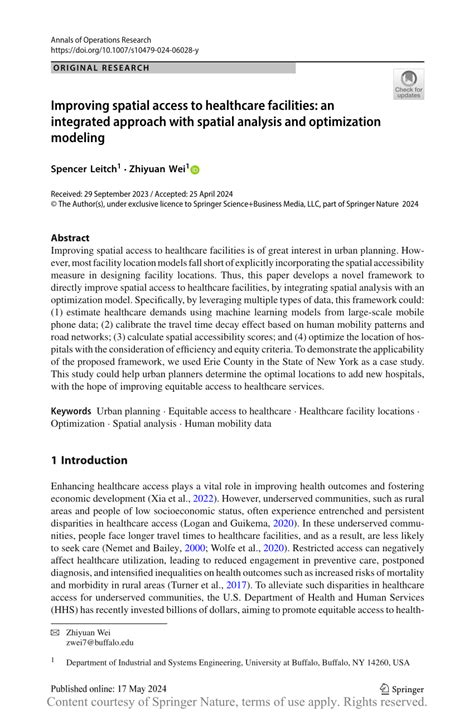 Improving Spatial Access To Healthcare Facilities An Integrated