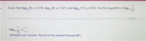 solved given that logb 8 ≈2 079 logb 9 ≈2 197 and