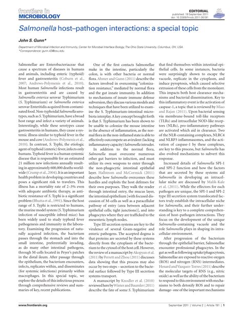 Pdf Salmonella Hostpathogen Interactions A Special Topic
