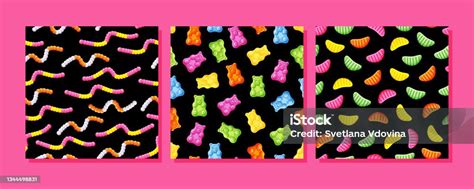 매끄러운 패턴의 다양한 젤리 사탕 세트 거미 과자 벡터 만화 일러스트레이션 0명에 대한 스톡 벡터 아트 및 기타 이미지 0명 곰 과일 Istock