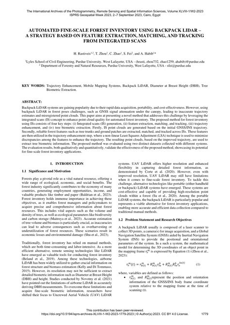 Pdf Automated Fine Scale Forest Inventory Using Backpack Lidar A Strategy Based On Feature