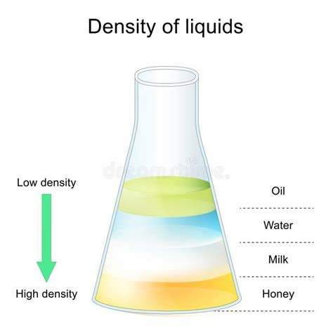 Density Of Liquids Experiment With Milk Honey Water And Oil In