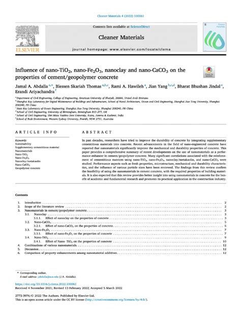 Influence Of Nano Tio2 Nano Fe2o3 Nanoclay And Nano Caco3 On The