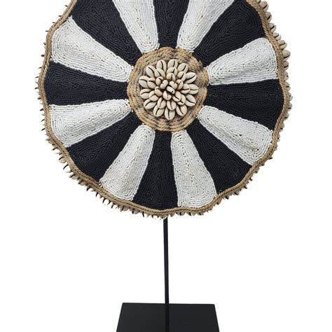 Beaded Cameroon Umbrella Shield On Stand Black And White 02 — Luangisa