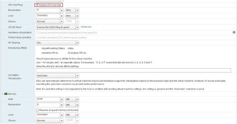 virtualization sysadmin enabling the vmware vsphere hot plug cpu and hot